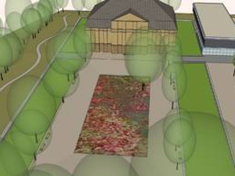 Blaue Blumen statt alter Wassergraben am Tinzer Wasserschloss bei Gera