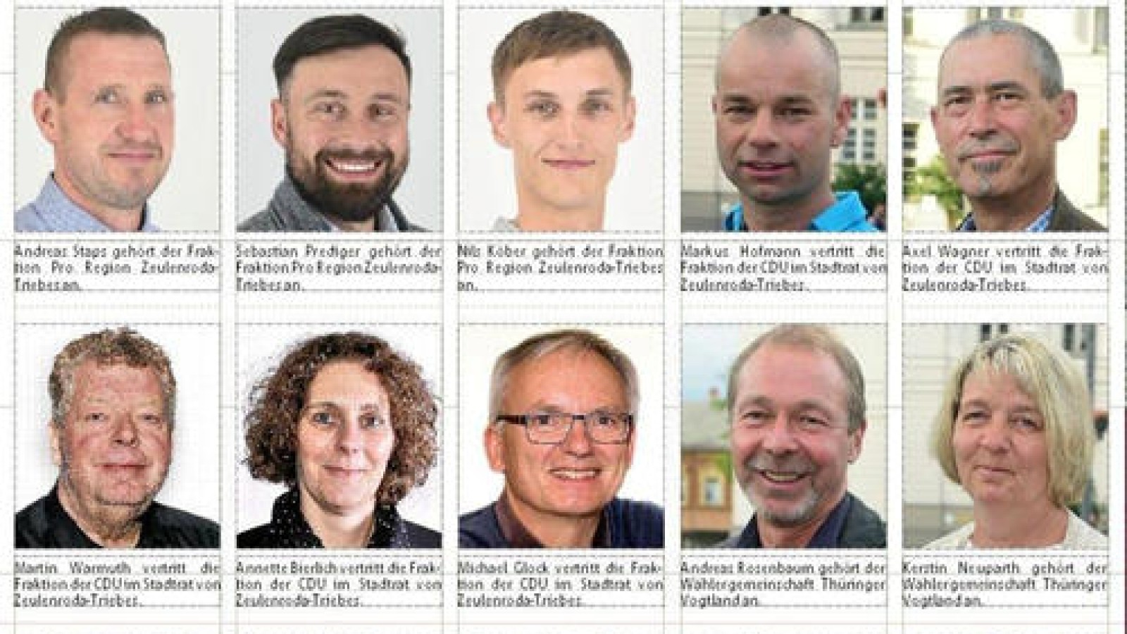 Die gewählten Mitglieder des Stadtrates Zeulenroda-Triebes