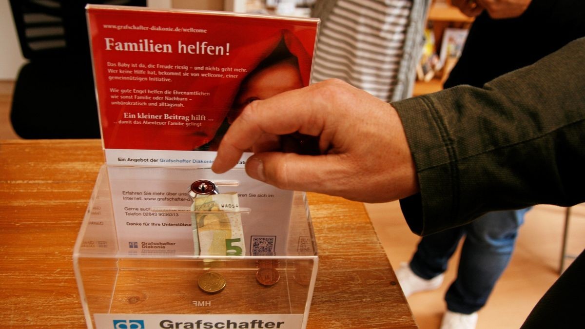 Spendenbox der Diakonie in Moers für das Projekt „Welcome“