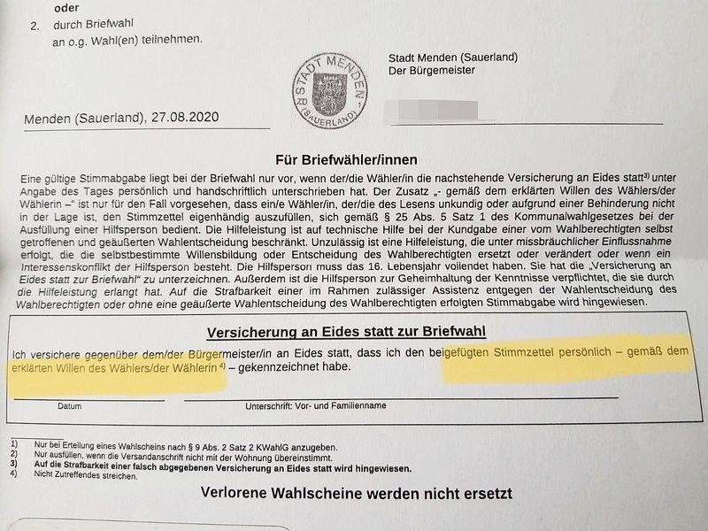 Wahlscheine zur Kommunalwahl mit irreführender Formulierung