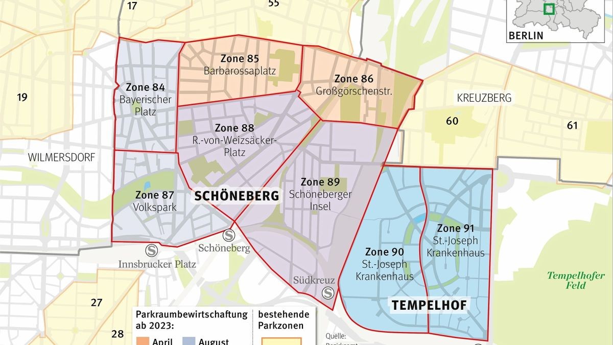 Tempelhof-Schöneberg führt zwei neue Parkzonen ein