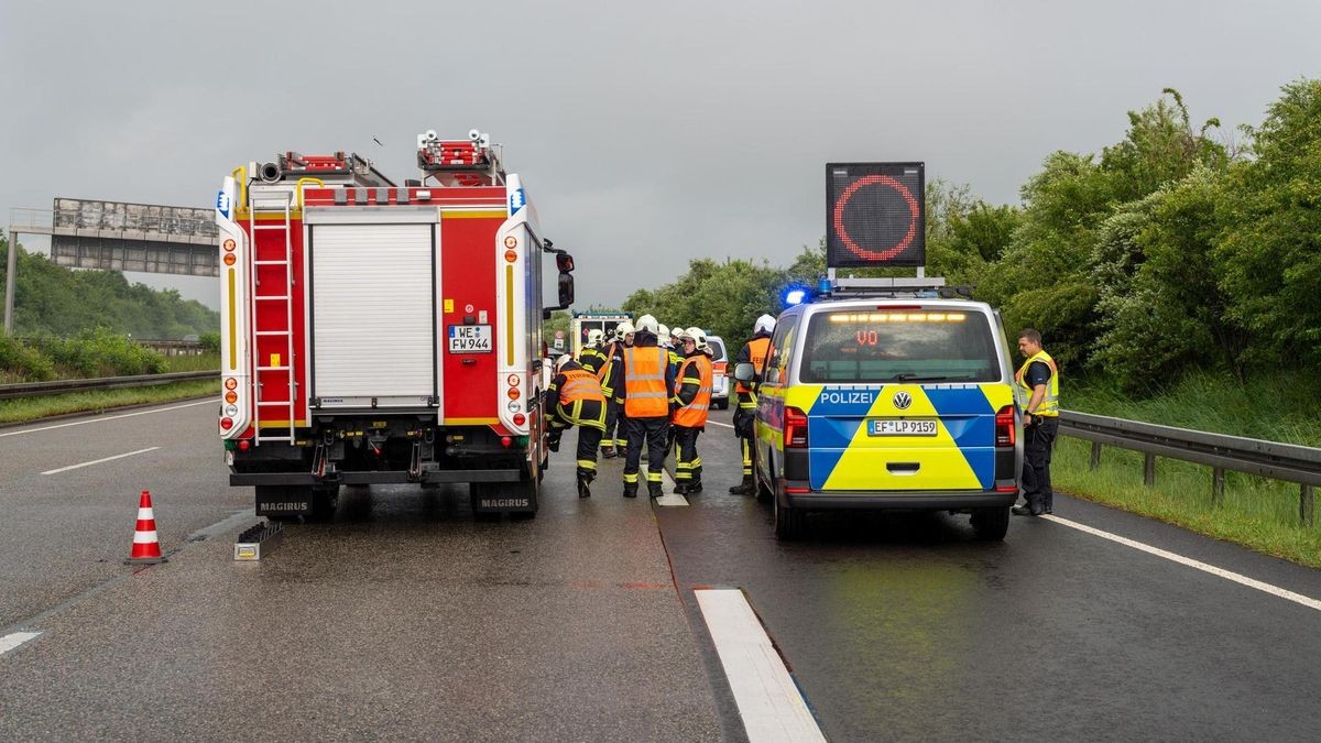 Starkregen verursacht schweren Unfall auf A4 bei Weimar