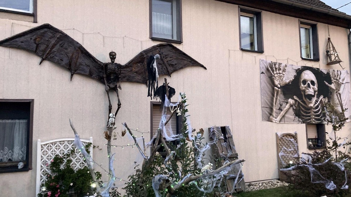 Drei Meter große Spinne verschlingt Menschen: Einstimmung auf Halloween in Vorgarten an der B281 ...